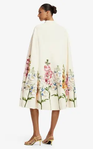LEO LIN Clover Embroidered Wool Cape Jacket