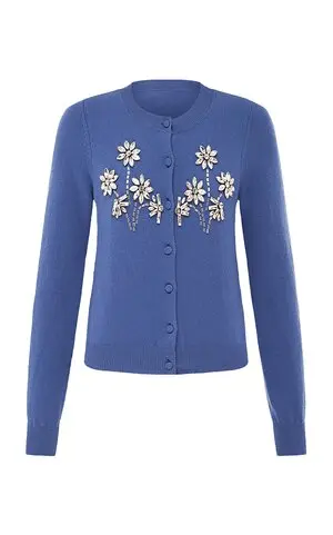 LEO LIN Claire Embellished Cashmere Blend Cardigan - Blue