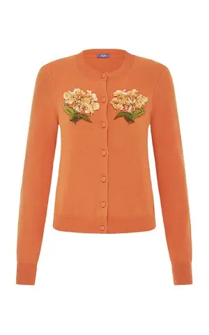LEO LIN Claire Embellished Cashmere Blend Cardigan - Orange