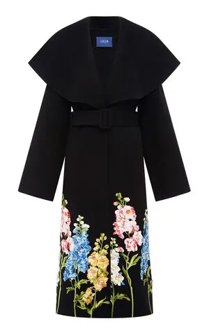 LEO LIN Joan Embroidered Wool Coat Black