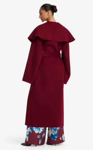 LEO LIN Joan Embroidered Wool Coat - Burgundy
