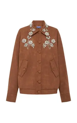 LEO LIN Astrid Embellished Vegan Suede Jacket - Brown