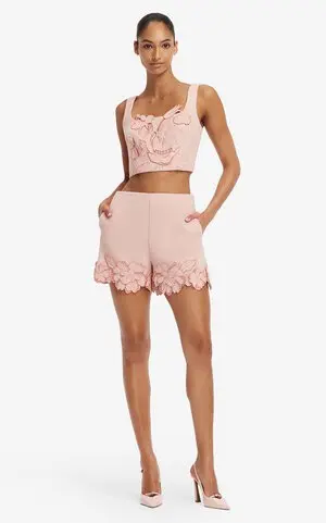 LEO LIN Elle Applique Tweed Shorts - Pink