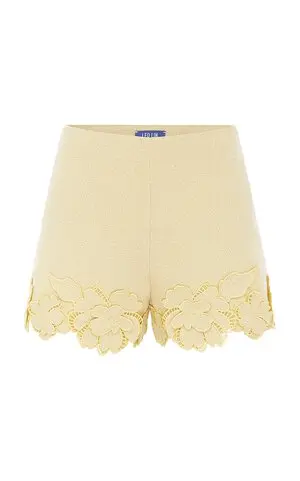 LEO LIN Elle Applique Tweed Shorts - Yellow