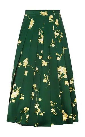 LEO LIN June Pleated Maxi Skirt - Dark Green