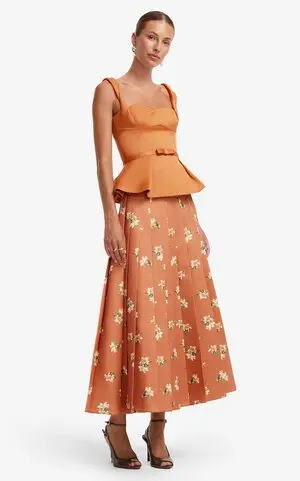 LEO LIN June Pleated Maxi Skirt - Orange