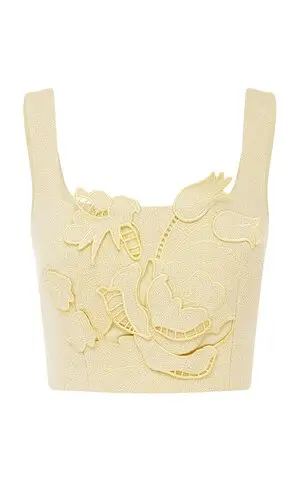 LEO LIN Vivian Applique Tweed Crop Top - Yellow