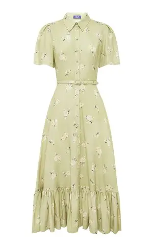 LEO LIN Becca Linen Blend Midi Dress - Green