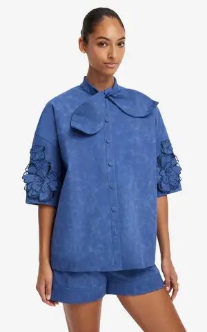 LEO LIN Brooklyn Applique Vegan Suede Bow Top