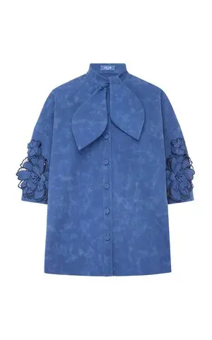 LEO LIN Brooklyn Applique Vegan Suede Bow Top - Blue