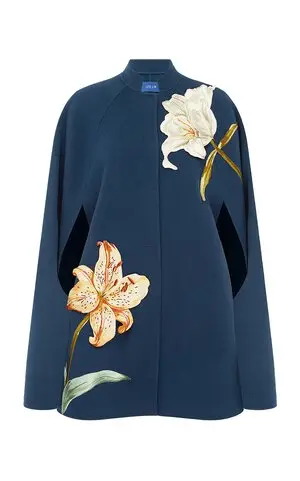 LEO LIN Sloane Embroidered Wool Cape Jacket - Blue