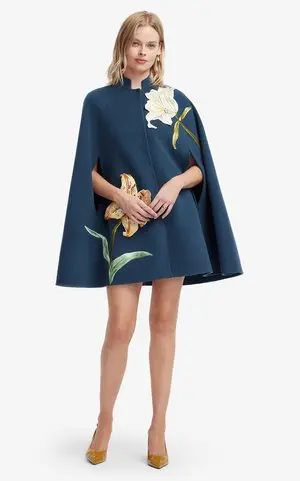 LEO LIN Sloane Embroidered Wool Cape Jacket