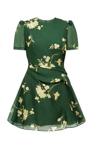 LEO LIN Elyse Linen Blend Mini Dress Dark Green
