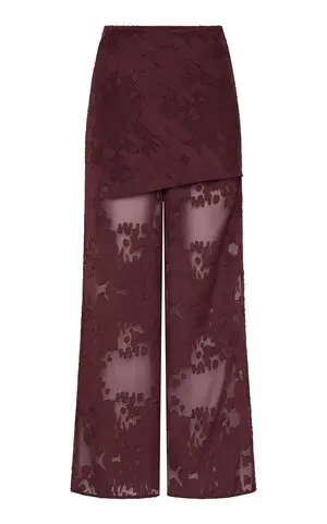 ROAME Tallow Mid-rise Wide-leg Sheer Burnout Wrap Pants - Burgundy