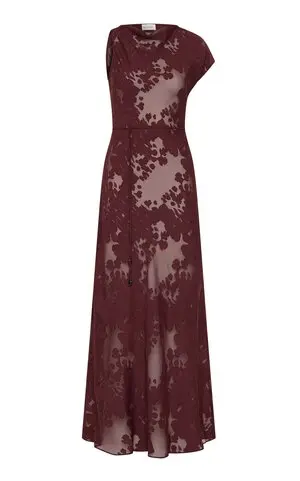 ROAME Capri Asymmetrical Sheer Maxi Dress - Burgundy