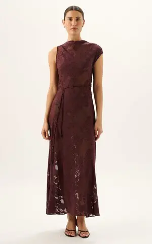 ROAME Asymmetrical Sheer Maxi Dress