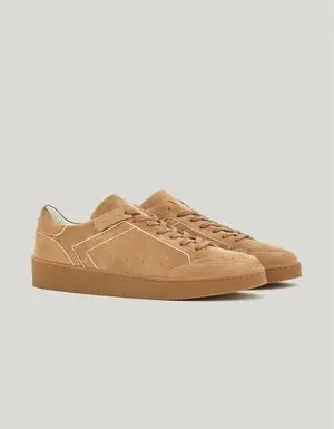 Canali Nuvola Hazelnut Suede Sneakers With Ivory Piping - Brown
