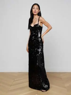 L'Agence Sayla Sequin Gown - Jet Black