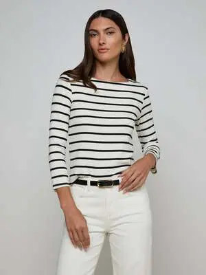 L'Agence Lucille Striped Boatneck Top - Ivory/black Stripe
