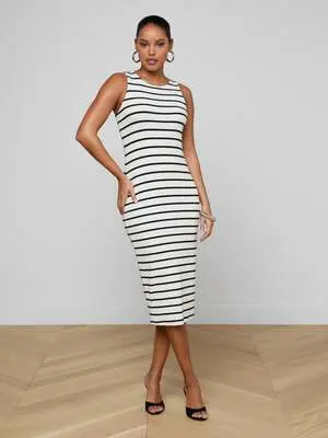 L'Agence Nura Racerback Midi Dress - Ivory/black Stripe