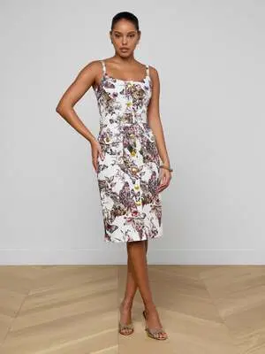 L'Agence Ida Dress - White Multi Large Butterfly Jungle