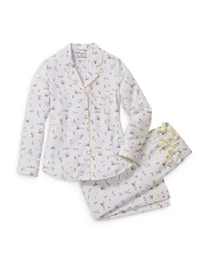 PETITE PLUME Frolic Woven Twill Classic Pajama Set - White