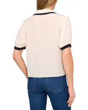 CECE DUPRAZ Puff Sleeve Point Collar Top - Eggnog