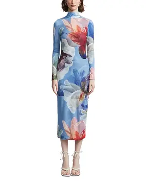 Bcbgmaxazria Alma Midi Dress - Coral Garden Print
