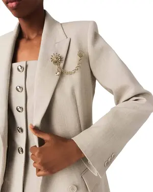 Maje Suit Jacket With Brooch - Beige
