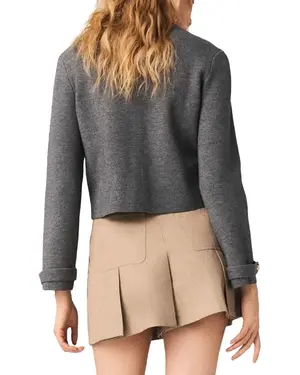 Maje Cropped Cardigan With Removable Striped Collar - Light Grey