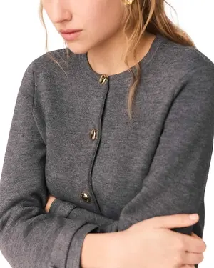 Maje Cropped Cardigan With Removable Striped Collar - Light Grey