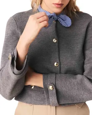 Maje Cropped Cardigan With Removable Striped Collar - Light Grey