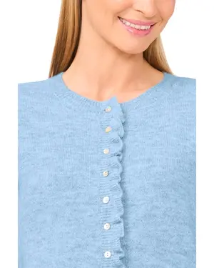 CECE DUPRAZ Long Sleeve Ruffle Edge Cardigan Sweater - Blue Heather