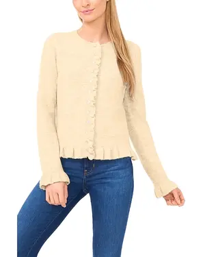 CECE DUPRAZ Ruffle Edge Long Sleeve Cardigan Sweater - Butter Cream