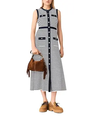 Maje Breton Stripe Knit Maxi Dress - Ecru/ Navy Blue