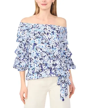 Vince Camuto Off The Shoulder Bubble Sleeve Blouse - Blue Shadow