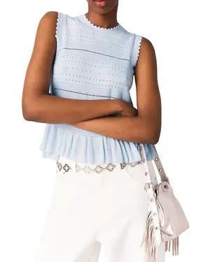 Maje Ruffled Knit Top - Blue Sky