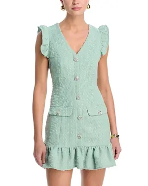 Aqua Tweed Flounce Mini Dress Exclusive - Pistachio