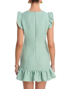 Aqua Tweed Flounce Mini Dress