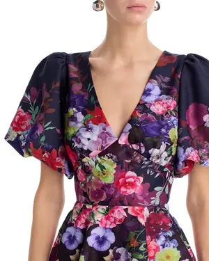 Aqua Floral V-neck Mini Dress