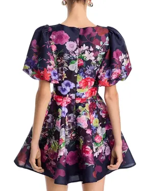 Aqua Floral V-neck Mini Dress