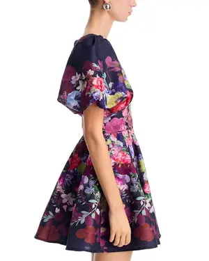 Aqua Floral V-neck Mini Dress