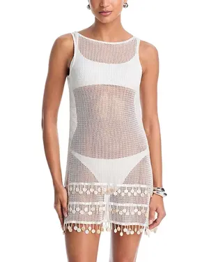 Aqua Embellished Mini Dress Swim Cover-up Exclusive - White