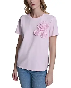 Karl Lagerfeld Paris Rose Trim Knit Top - Ballet Slipper