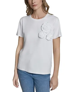 Karl Lagerfeld Paris Rose Trim Knit Top - Soft White