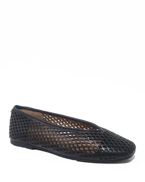 KENNETH COLE Willow Perforated Leather Ballet Flats - Black Leather