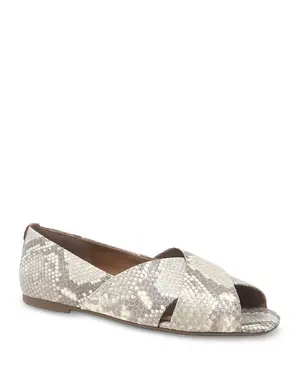 KENNETH COLE Whoebe Snake Embossed Leather Open Toe Flats - Taupe Snake