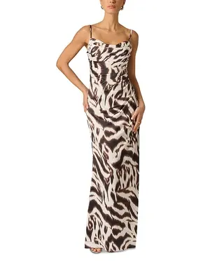 Adrianna Papell Satin Column Dress - Black/taupe