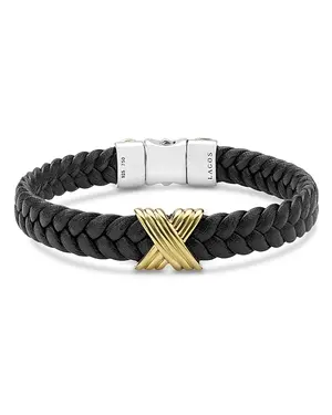 Lagos 18k Yellow Gold And Sterling Anthem X Braided Leather Bracelet - Silver