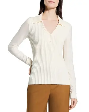 Theory Merino Wool Ribbed Collar Sweater - New Ivory